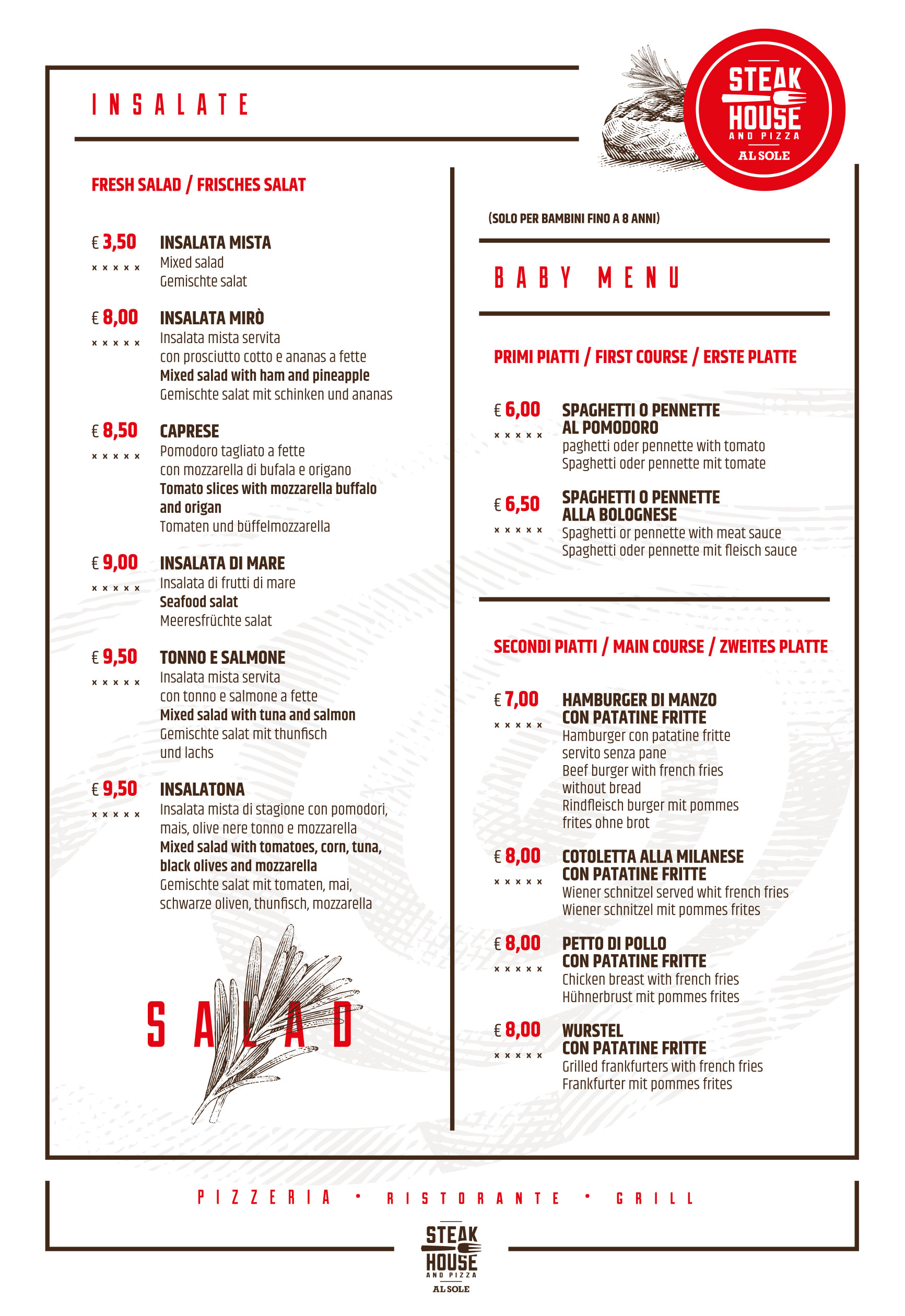 Menù Pizzeria - Al Sole Pizzeria Ristorante Steak House - Molina Ledro